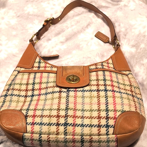 Coach | Bags | Coach Vintage Wool Shoulder Bag Great Leather Clean Sone ...